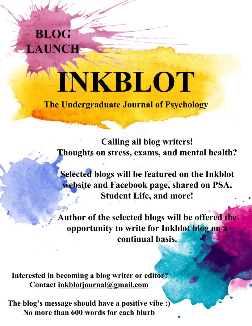 The flyer design announcing the launch of a new project- the Inkblot Psychology blog for the ...